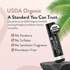 Moroccan Magic Organic Pure Coconut Lip Balm 3 Pack | Chapsticks for Dry Lips | Natural Argan & Essential Oils Lip Moisturizer + Vitamin E | Smooth, Hydrating, Non-Toxic | Organic Lip Balm Set