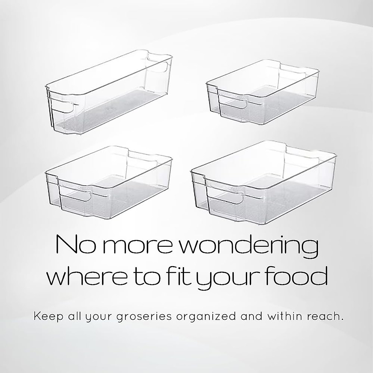Ceybo Original Set of 4 Durable Refrigerator Food Storage Organizer Bins Variety Pack for Fridge, Freezer, Kitchen Cabinet and Pantry, Dishwasher Safe
