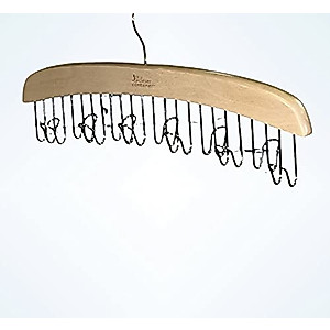 RoomForLife - Solid Wood Hanger with 12 Metal Hooks for Hanging Belts, Necklaces, Swimsuits, Ties, Scarves, Bras, Undergarments and Closet. Size 15.5 inches x 6.25 inches