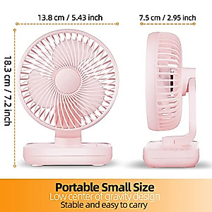 Viniper Portable Battery Fan, Rechargeable Desk Fan : 4 Speeds, 90° Rotation, Long Working Time, Portable USB Powered Personal Fan (Pink)
