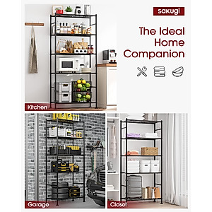 Sakugi Storage Shelves - 5 Tier Shelf Organizer, Heavy Duty Garage Shelving Unit with Leveling Feet, Stable Metal Shelves Organizer for Pantry, Kitchen and Closet, 33.1" W X 12.6" D X 72.0" H, Black