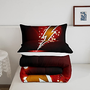 Manfei Flash Bedding Set,Lightning Strike Comforter Set with Pillowcases,Shiny Dots Gaming Design Bedding Decor,Boys Girls Youth Gamer Duvet Insert Queen Size 3 Pieces