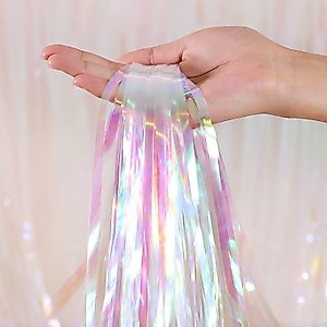 3 Pack Fringe Streamers Backdrop Curtains, Tinsel Backdrop Fringe Backdrop Party Backdrop Birthday Backdrop, Party Décor Birthday Decorations (3.3 x 6.6 ft, Clear & Colorful)