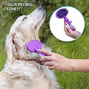 Round Bristle Pet Brush for Dogs and Cats - Gentle Grooming for Short or Long Hair - Soft Tool for Sensitive Skin Removes Dander, Dirt, and Detangles - Purple