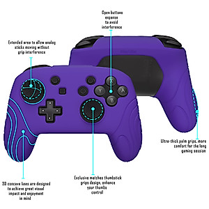 PlayVital Samurai Edition Ergonomic Silicone Skin Protective Case for Nintendo Switch Pro Controller, Soft Anti-Slip Controller Grip Protector for Nintendo Switch Pro with Thumb Grip Caps - Purple