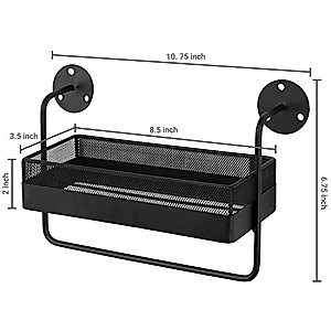 MyGift Wall Mounted Metal Bathroom Storage Shelf, Bath Accessories Toiletries Basket with Hand Towel Bar Rack
