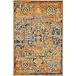 Nourison Passion Persian Teal/Sun 1'10" x 2'10" Area -Rug, Easy -Cleaning, Non Shedding, Bed Room, Living Room, Dining Room, Kitchen (2x3)