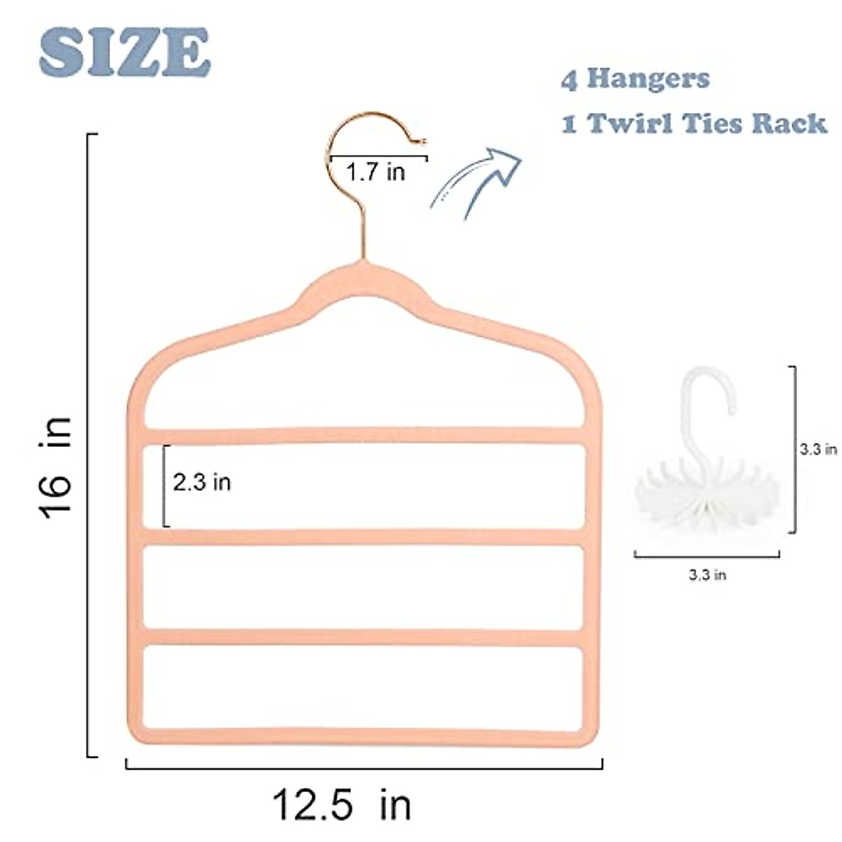 Tinfol Pink Pants Hanger Space Saving, 4pc Non Slip Velvet Clothes Hanger, Clothing Jeans Hangers, Multiple Trouser Hangers Closet Storage Organizer for Pants Jeans Scarf Towels Tie Towel Clothes