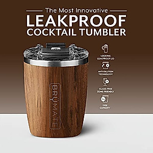 BrüMate Rocks - 12oz 100% Leak-Proof Insulated Lowball Cocktail & Whiskey Tumbler - Double Wall Vacuum Stainless Steel - Shatterproof - Camping & Travel Tumbler & Cocktail Glass (Walnut)