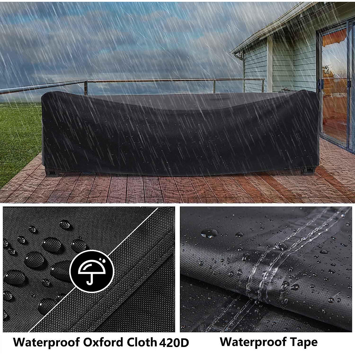 Patio Furniture Covers Outdoor Table Cover Waterproof Rectangular 420D Garden Dining Table Cover Wind Dust Proof Anti-UV Patio Sectional Couch Cover Table and Chair Set Covers 108"Lx82"Wx28"H Black