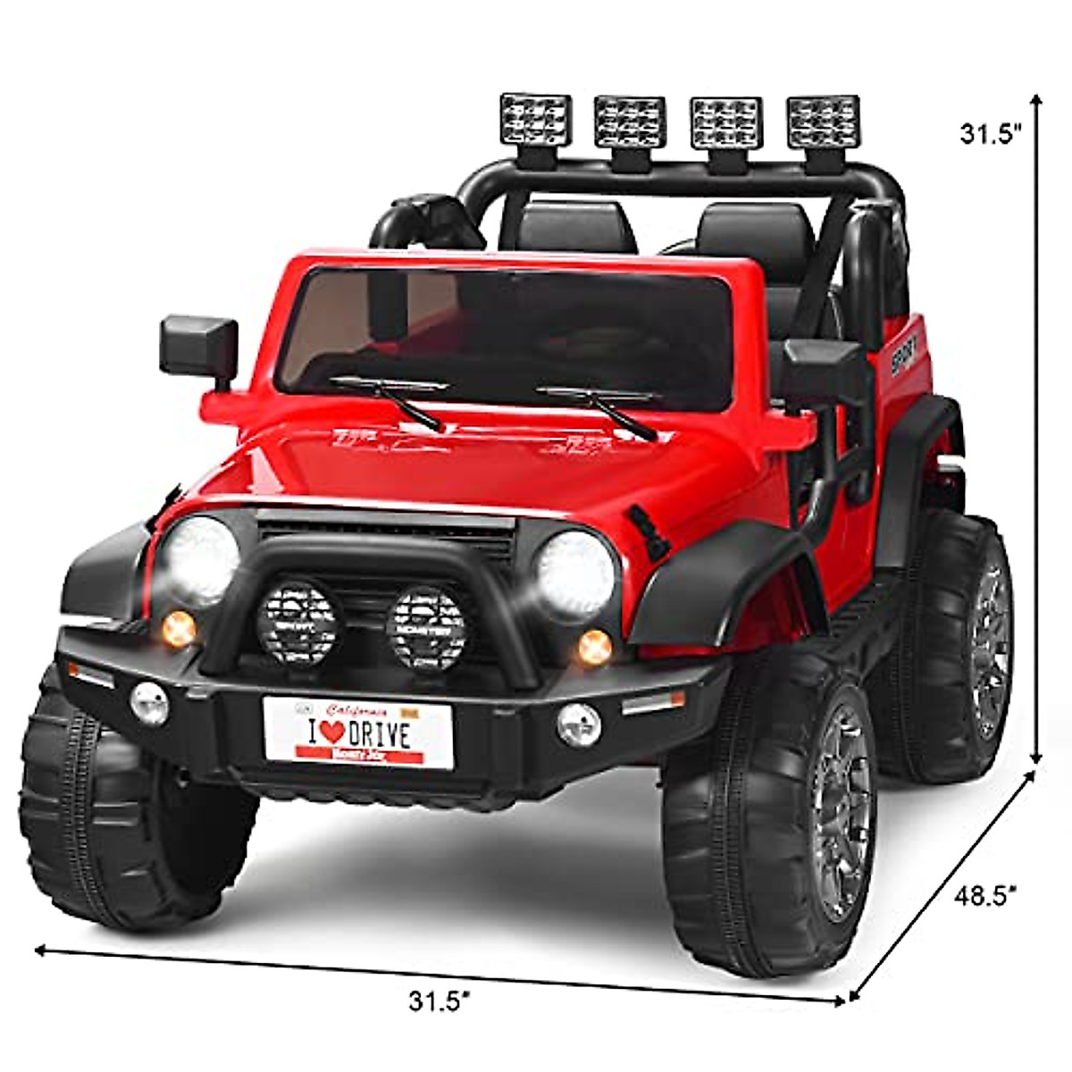 HONEY JOY 2 Seat Ride On Truck, 12V Off-Road Ride On Car with Remote Control, Slow Start, Spring Suspension, LED Lights, Music, 3 Speeds, Battery Powered Electric Vehicle for Two Kids(Red)