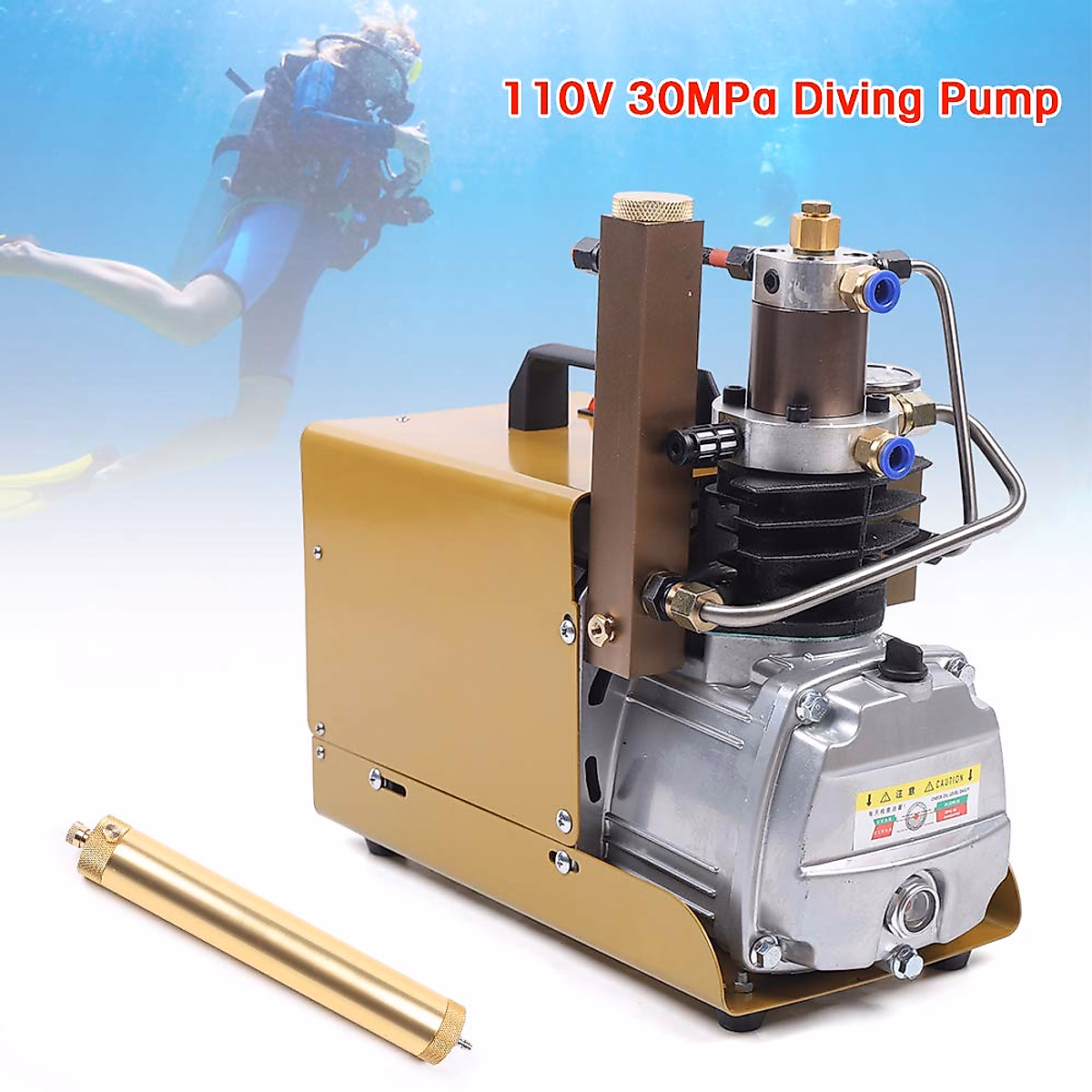 CNCEST 110v High Voltage Electric Pcp Air Compressor, Submersible Pump 30mpa 4500psi Scuba Submersible Pump Water Cooling
