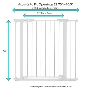 Toddleroo by North States Tall Bright Choice Auto-Close Baby Gate with Door. Pressure Mounted Baby Gate for Doorways, Child Gate Fits Openings 29.75” to 40.5” Wide. (36" Tall, White)