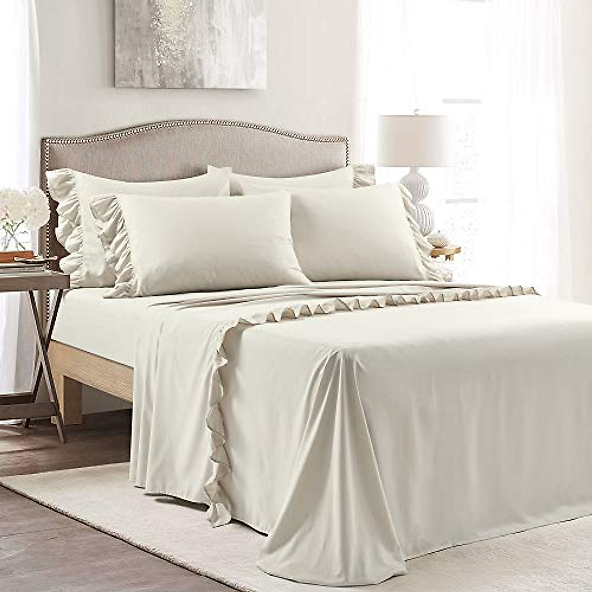 Lush Decor Reyna 4 Piece Ruffle Sheet Set, Queen, Wheat
