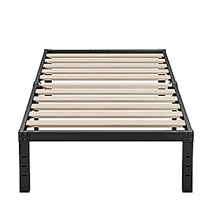 Cleaniago Twin Size Bed Frame, Wooden Slats Support, 16 Inch High, Heavy Duty 2500 Pounds Support for Mattress, No Box Spring Needed, Noise Free, Easy Assembly, Black