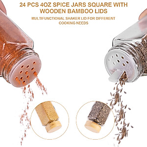 Akoatail 12 Spice Jars with Labels, 4oz Square Glass Spice Jars with Airtight Bamboo Lids and Shaker Lids, Cooking Spice Containers, Seasoning Jars Bottles Set for Spice Rack Cabinet Drawer