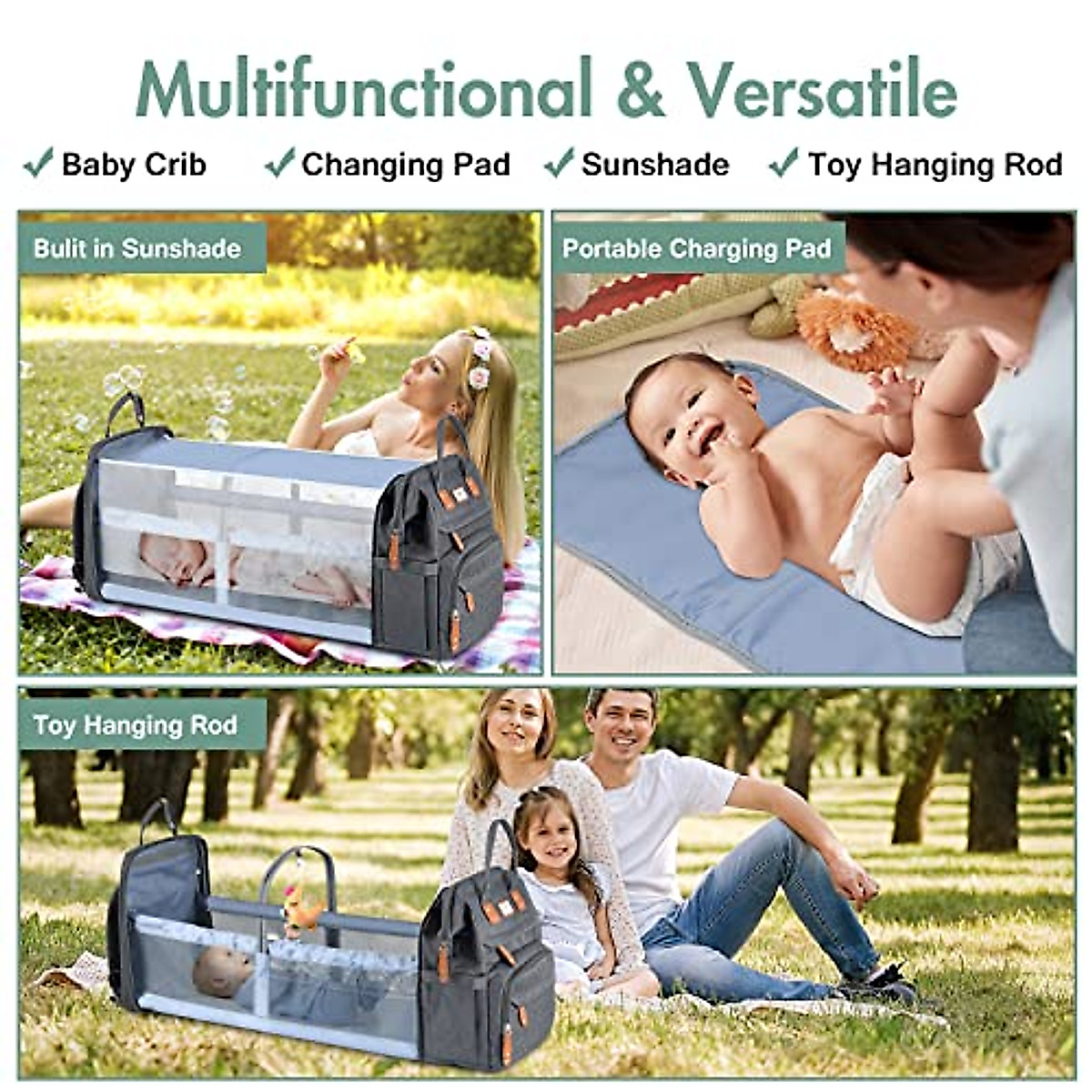 HOBEST Diaper Bag Backpack, Multifunction Large Travel Diaper Bag with Changing Pad and USB Charging Port for Moms Dads, Waterproof Unisex Baby Bag for Boys Girls, Baby Registry Search Shower Gifts