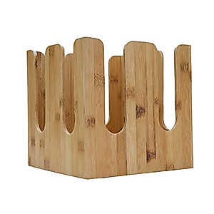 Mind Reader Square, Multi-Section Organizer for Stacked Hot or Cold Disposable Cups, Lids, Condiment Holder, Bamboo, 4 Compartments, Brown