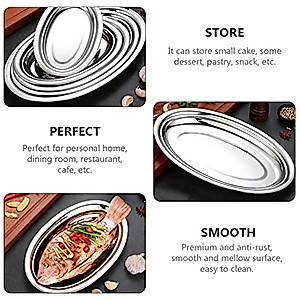 HANABASS Grill Platter Stainless Steel Oval Platter Oval Steaming Fish Plate Appetizer Dish Snack Plate Kids Carvery Plate Serving Tray for Steaming Fish Dessert Meat Sushi Silver Grilling Platter