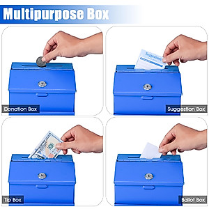 KYODOLED Suggestion Box with Lock and 50 Free Suggestion Cards, Metal Wall Mounted Ballot Box, Donation and Collection Key Drop Box with Slot & 2 Keys, 8.5H x 5.9W x 7.3L Inch, Blue