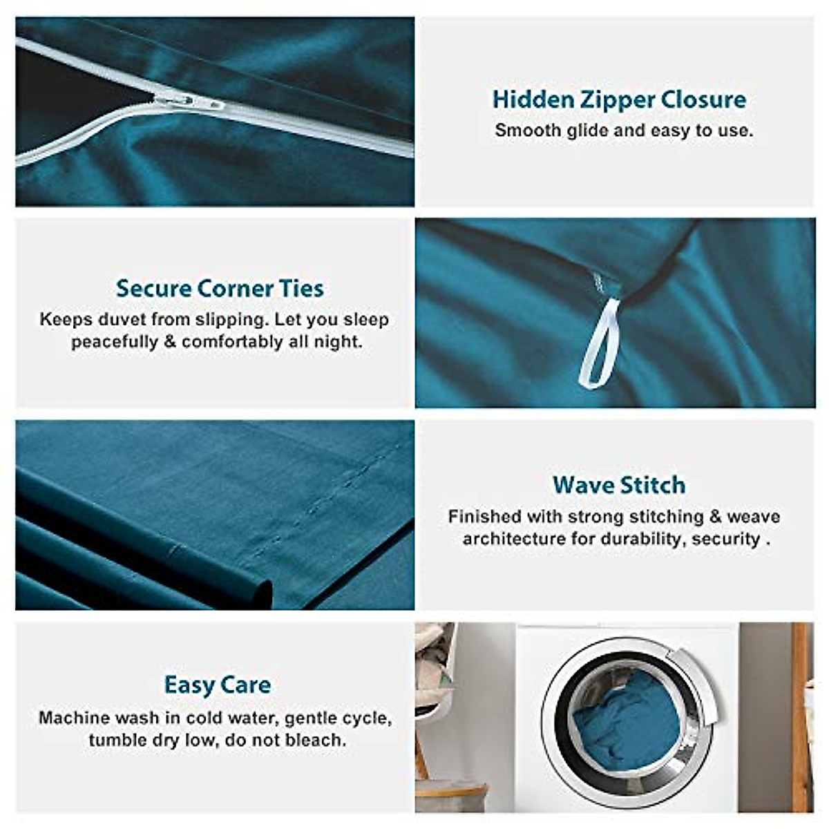 MILDLY Queen Duvet Cover Set Peacock Blue 100% Egyptian Cotton Comfortable Quilt Cover Set with Zipper Closure & Corner Tie (No Comforter)