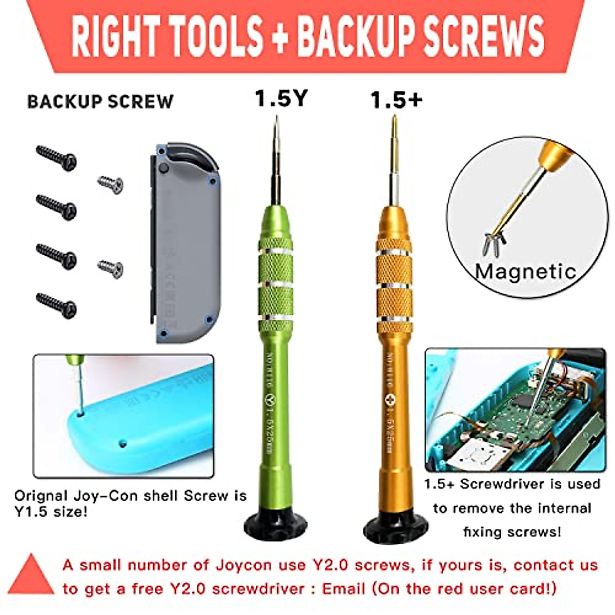 Joycon Joystick Replacement 4 Pack for Fix Drift Nintendo Switch Joy-Con Controller & Switch Lite Joystick Replacement Left/Right Analog Thumb Stick, Metal Latch, Include Y1.5 Screwdrivers