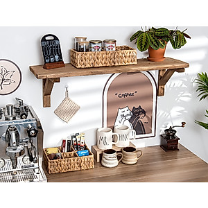 StorageWorks Small Wicker Baskets with 4 Sections, Water Hyacinth Baskets for Organizing, Handwoven Desk Baskets for Pantry, Coffee Bar, Shelves, 2 Pack