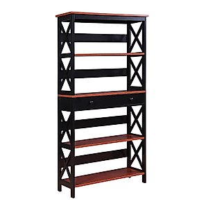 Convenience Concepts Oxford 5 Tier Bookcase with Drawer, Cherry / Black