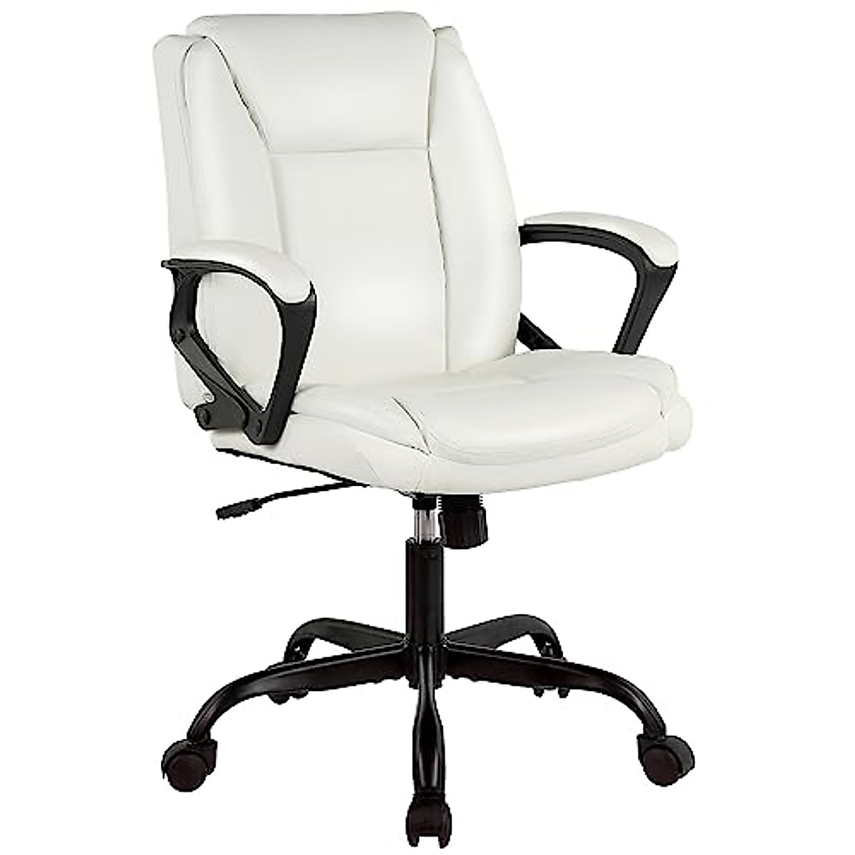 Home Office Chair Ergonomic Desk Chair PU Leather Task Chair Executive Rolling Swivel Mid Back Computer Chair with Lumbar Support Armrest Adjustable Chair for Men (White)