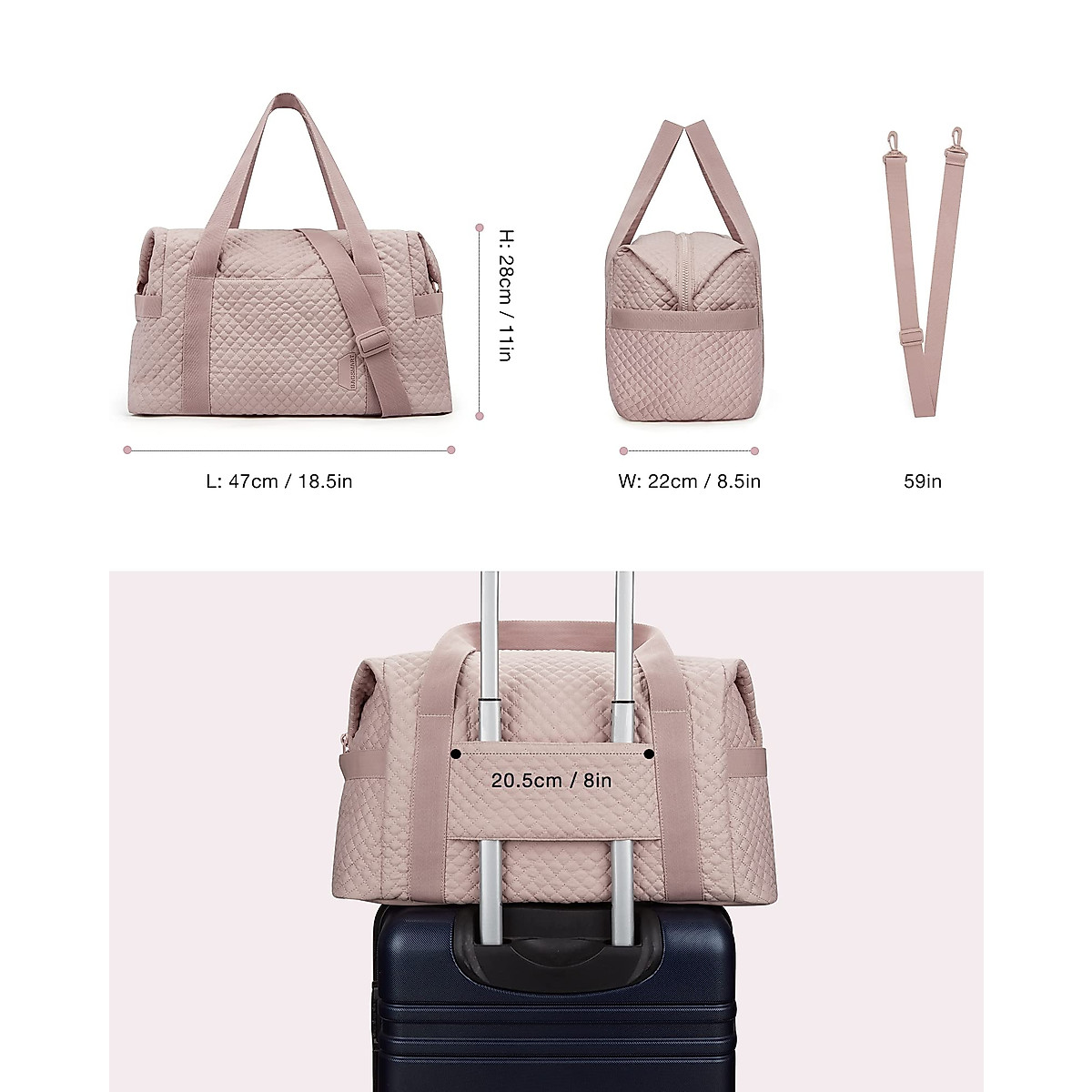 Weekender Bags for Women, BAGSMART Gym Bag Travel Duffle Overnight Bag for Travel Essentials, Large Hospital Bag for Labor and Delivery（Pink）