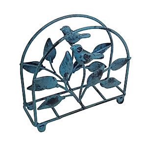 Cast Iron Bird & Tree Classic Napkin Holder/Tabletop Freestanding Tissue Dispenser, Turquoise