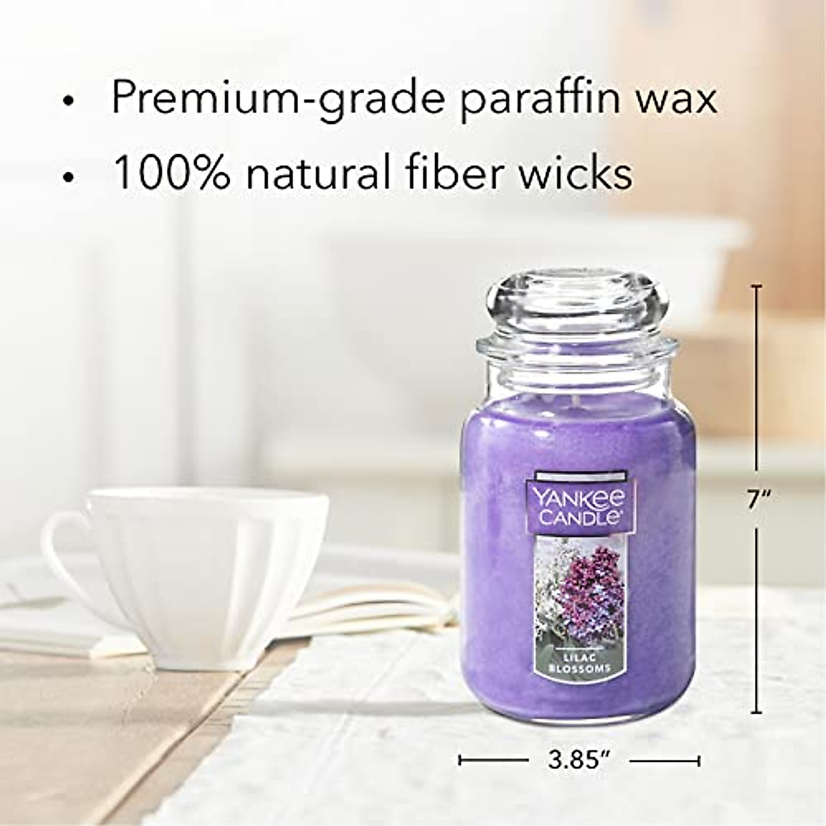 Yankee Candle Company Lilac Blossoms Scented, 22oz Single Wick Candle, Over 110 Hours of Burn Time, Perfect for Gifting, Gatherings and Seasonal Decorations, Classic Large Jar, Violet