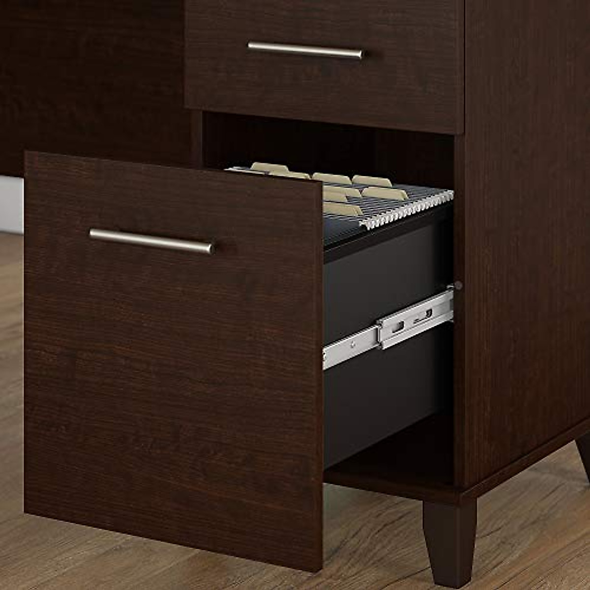 Bush Furniture Somerset 60W Office Desk with Lateral File Cabinet and 5 Shelf Bookcase