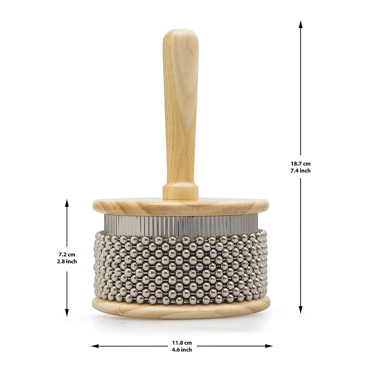 SPLENDIDMODE Cabasa Instrument – Professional Standard Size for Latin Afuche Hand Percussion Music - Metal Steel Bead Balls and Wooden Cylinder, Ideal for Adults or Kids – Complete with 2 Egg Shakers