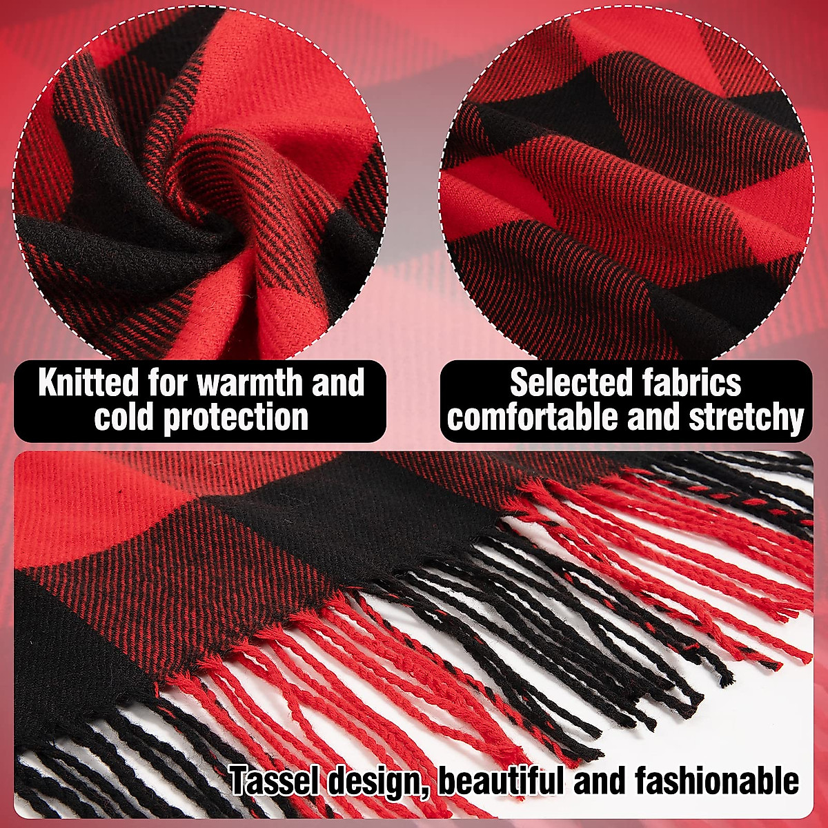 Cosweet Scarf and Gloves Set - Winter Knitted Warm Set, Plaid Scarf Winter Gloves Knitted Hat with Pompom Flurry Ball for Women Men Outdoor Sports Running Skiing Cycling Yoga Christmas Gift