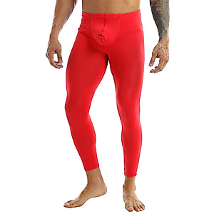 Kvysinly Men's Thermal Underwear Pants Bulge Pouch Sleep Bottom Loungewear Long Johns Leggings Red Medium