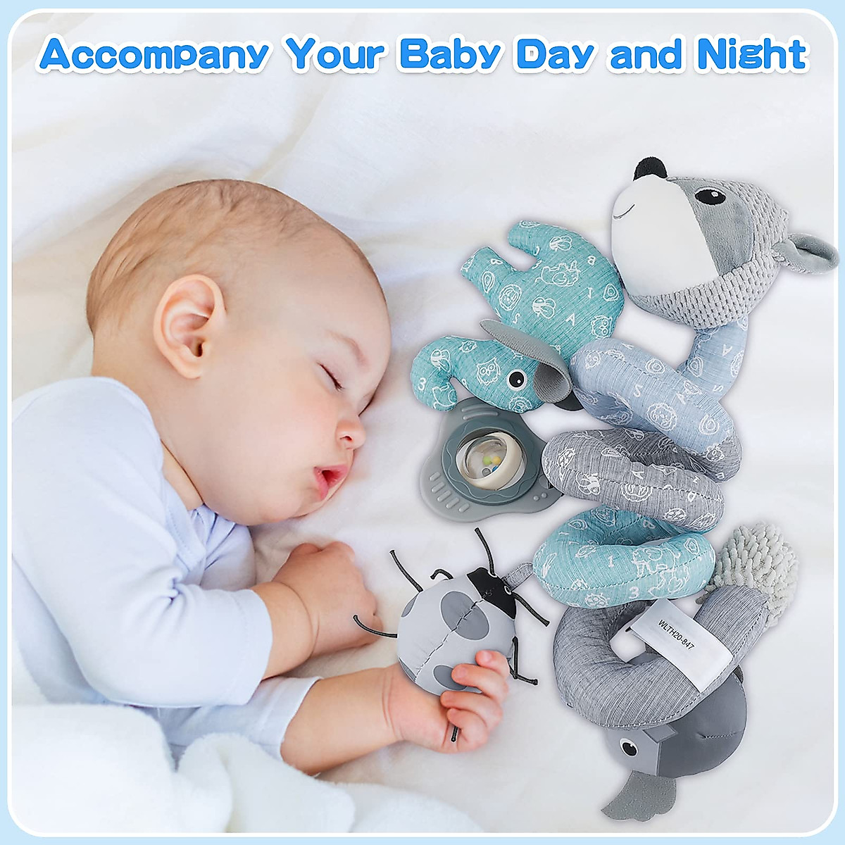 FPVERA Baby Spiral Plush Hanging Toys - Babies Spiral Activity Toy Spiral Hanging Rattle Sensory and Musical Plush Toys Car Seat Mobile Toy for Kids Infant Newborn 0-12 Months (Gray Fox)