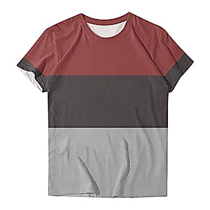 Womens Color Block Crewneck Shirts Short Sleeve Casual Tops Tee Comfy Summer Ombre T-Shirts Trendy Blouses Outfits 2023