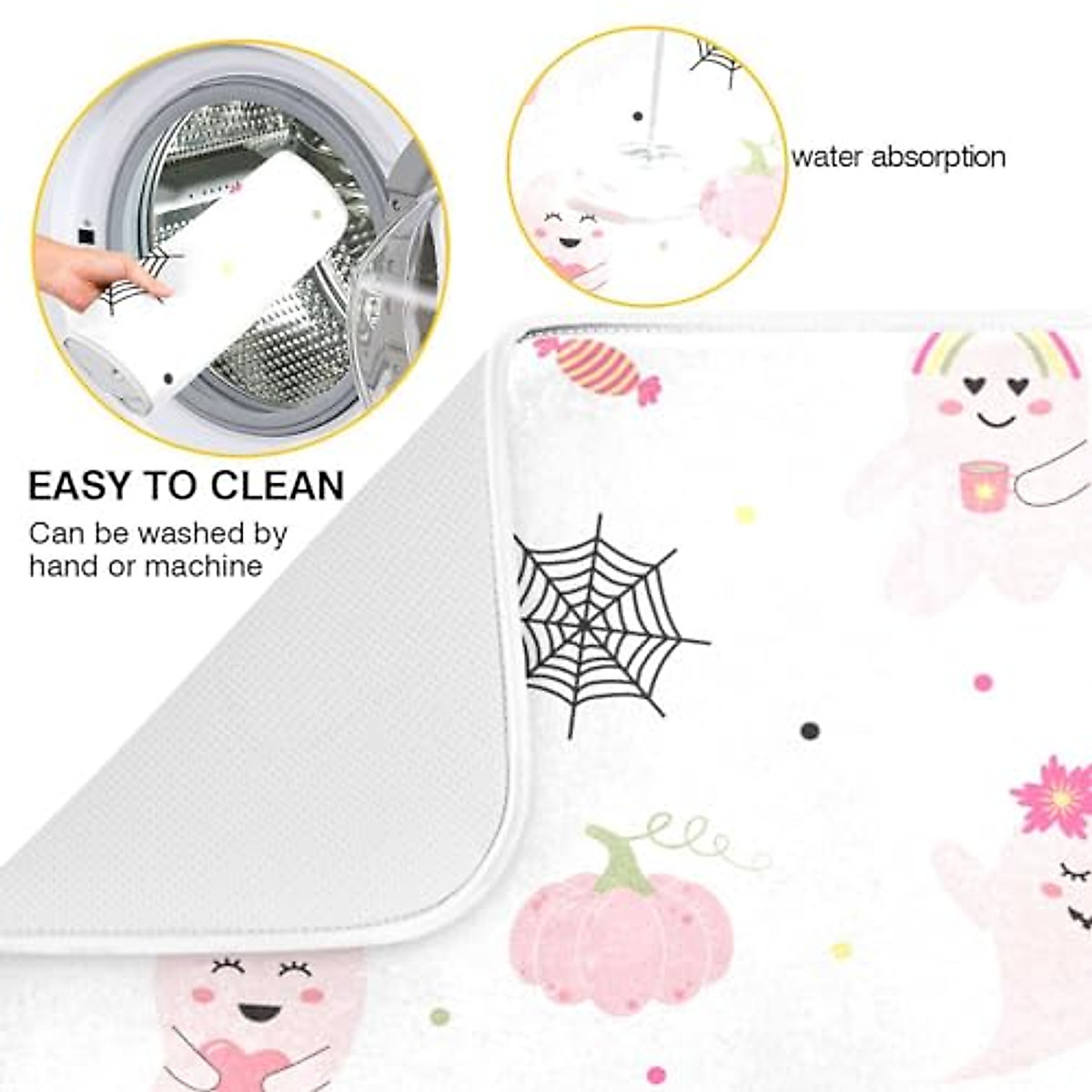 Cute Pink Ghosts Webs Pumpkins Spiders Skulls Drying Dish Mat Dish Mat Drying 18 X 24 Dish Drainer Mat For Kitchen Counter Dry Matt Air Fryer Heat Resistant Mat Dish Drying Mat Xl Microfiber