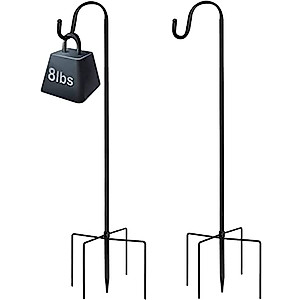 47 Inch Outdoor Shepherd Hook with 5 Prong Base(2 Packs),Adjustable Hanger for Outdoor,Garden Flower Planter,Bird Feeder,Plant Baskets (Black)