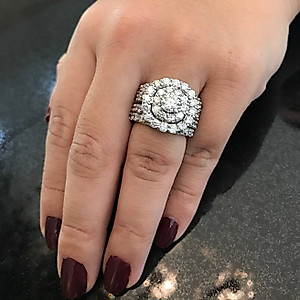 5 CT Diamond Engagement Cushion Halo Trio Engagement Wedding Ring Set White Gold - Size 8