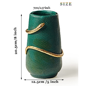 Flower Vase 8 Inch Green and Gold Snake vases for Decor, Unique Flower Vase for Bookshelf, Dinner Table, Living Room, Mantel, Halloween Decor (Upgraded) 1 pc.