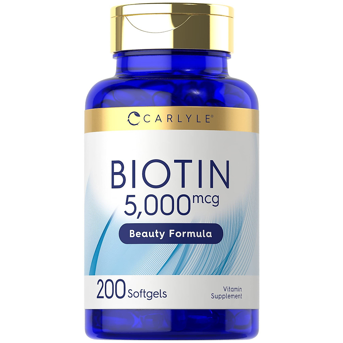 Carlyle Biotin 5000mcg Softgels | 200 Count | Vitamins for Hair Skin and Nails | Non-GMO, Gluten Free Supplement