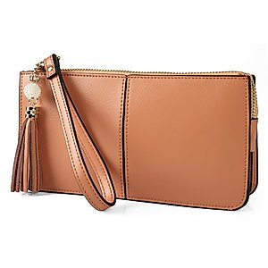 befen Genuine Leather Wristlet Clutch for Women Ultra-Slim Ladies Credit Card Holder Wallet Purses with RFID Protection (Carrot Orange)