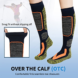 Ski Socks 2 Pairs Pack,Knee High Socks for Men Women Unisex Thick Snow Skiing Snowboard Socks (Fits womens 6-13, fits mens 7-12, Black +Blue)