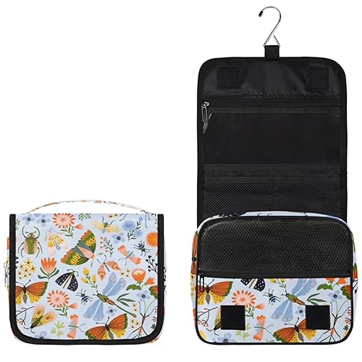 Butterfly Dragonfly Plants Travel Toiletry Bag Cosmetic Makeup Bag for Women Men Hanging Hook Wash Toiletries Portable Toiletry Bags Organizer