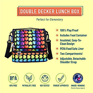 Wildkin Two Compartment Insulated Lunch Bag for Kids – School & Travel Ready - Rainbow Hearts