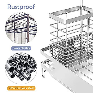 UOIENRT Sink Caddy Kitchen Sink Organizer, Brushed Stainless Steel Sponge Holder for Sink Kitchen Sink Caddy Organizer Dish Rags Brush Scrubber Soap Dispenser Bottle Holder Counter Storage