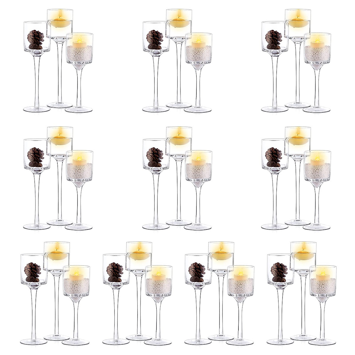 Nuptio Tall Glass Pillar Candle Holder - 30 Pcs Tea Light Candle Holder Set for Table Centerpiece Decor Long Stem Tealight Candle Holders Clear Floating Candle Holder for Wedding Event Home