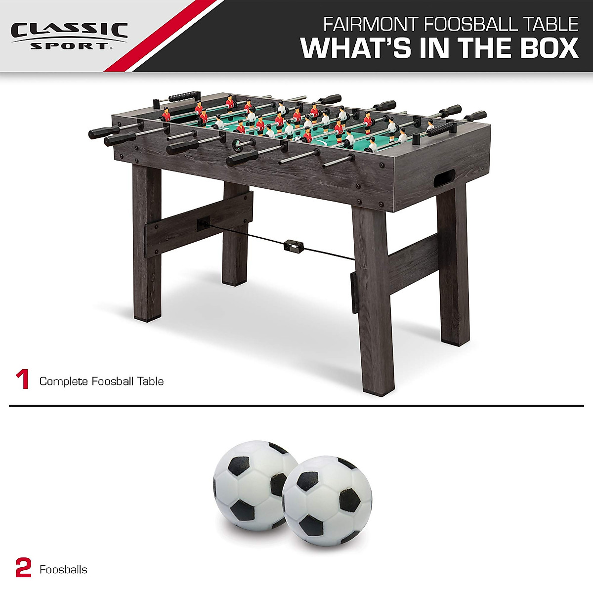 EastPoint Sports Classic Sport 48" Mid-Size Indoor Fairmont Foosball Table, Easy Setup, Grey